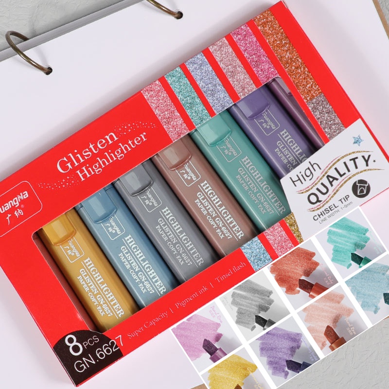 8 colors/set Metallic Highlighter Set Oblique Tip Water-based Glitter ...