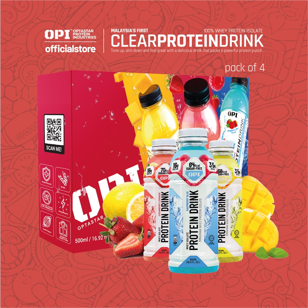 OPI CLEAR PROTEIN DRINK (500ML x 4) PACK OF 4 (CHOOSE YOUR FLAVOURS ...
