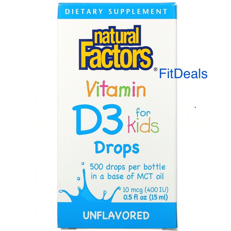 Natural Factors. Vitamin D3 Drops for Kids, Unflavored, 10 mcg (400 IU ...
