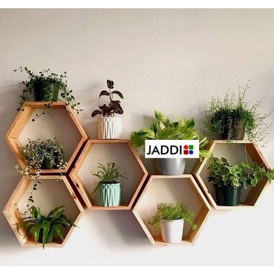 KAYU JADDI Hexagon Wooden Shelf 1 piece Hexagonal Wooden Shelf ...