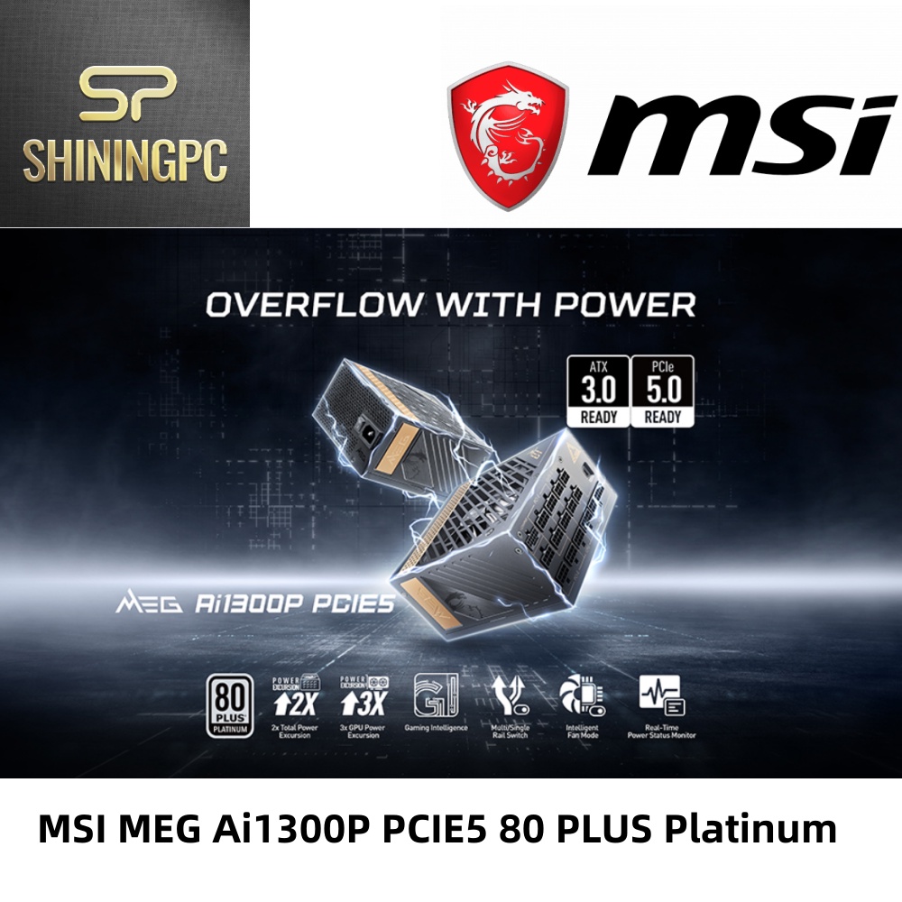 MSI MEG Ai1300P PCIE5 80 PLUS Platinum 1300W ATX3.0 Full modular Active ...