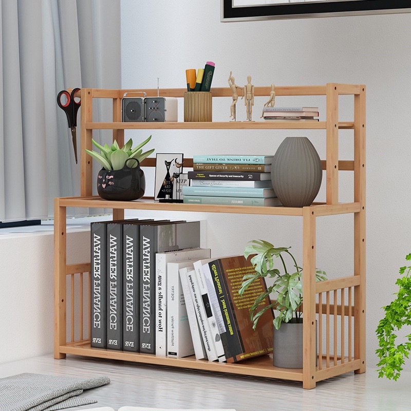 Book Shelf Organizer Book Shelf on Desk 2/3/4 Layers Bamboo Book Rack ...