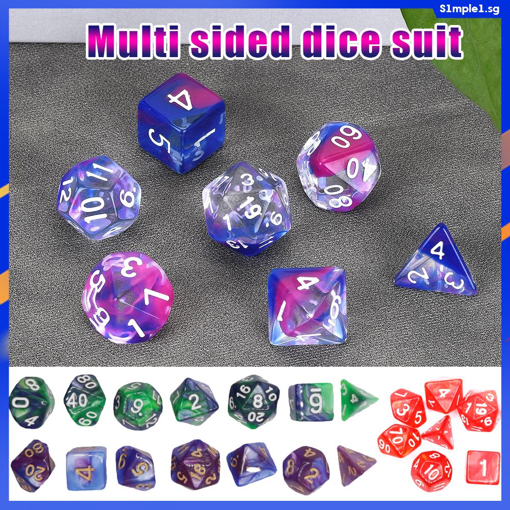 Set of 7 Rpg Game Dice in Polyhedral Acrylic DND4/6/8/10/12/20 ...