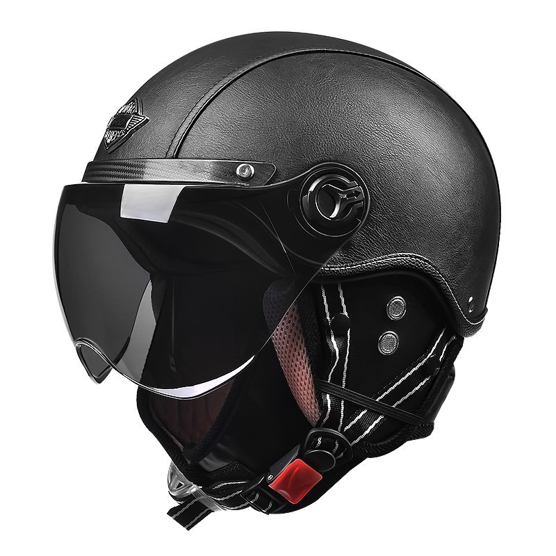 Motorcycle Half Helmet Retro Harley Leather Helmet | Shopee Singapore