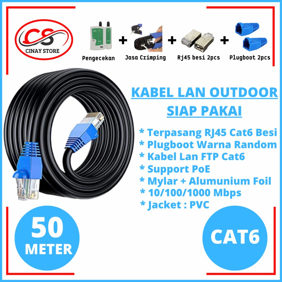 Cat6 FTP STP Outdoor Lan Cable 50 Meters Ready to Use Cat 6 50M ...