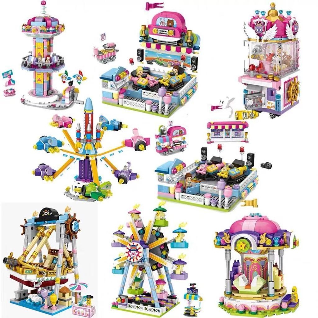 LOZ small particle building blocks girl amusement park wheel crane ...