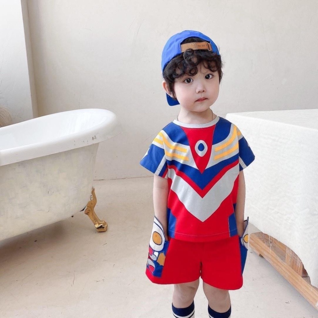 Ultraman Clothes Suit Kid's Clothes Boy Short Sleeve Kid Cartoon ...