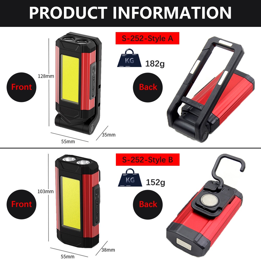 LED COB work light Rechargeable Magnetic Work Light Portable Flashlight ...