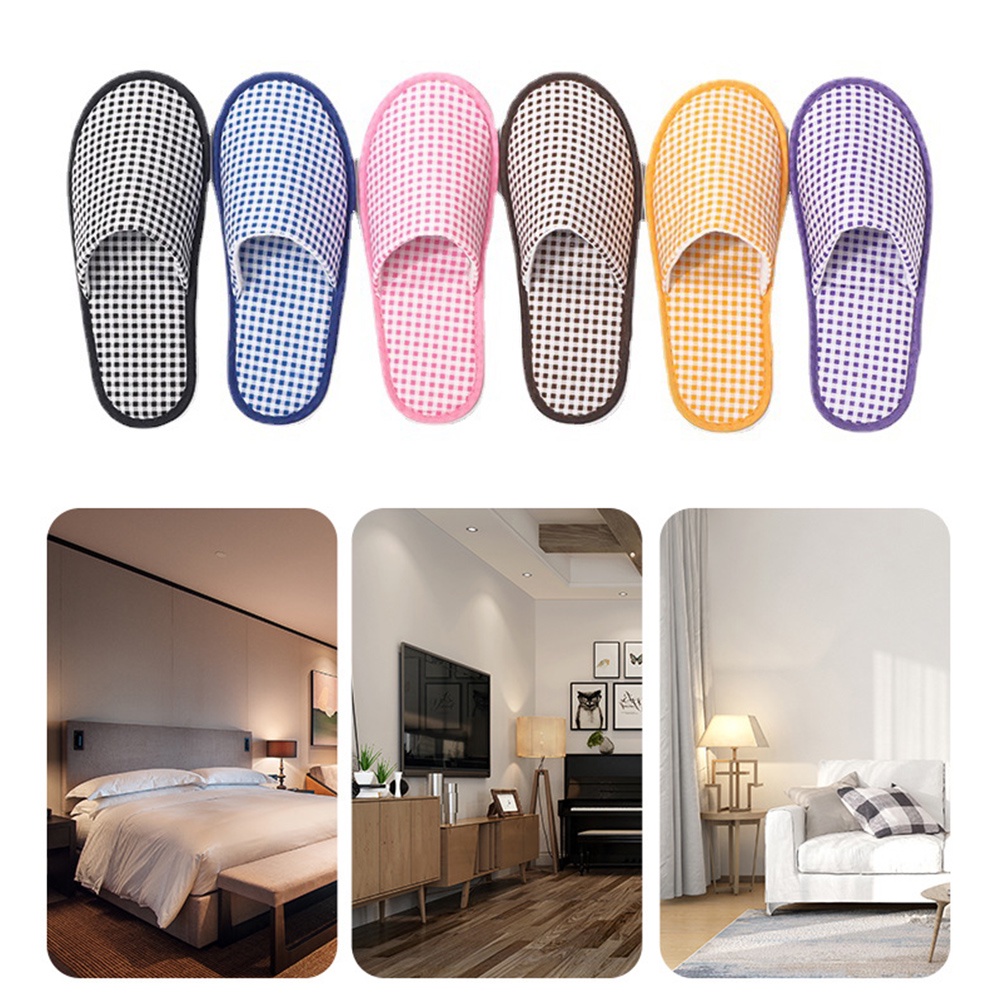 1pair Simple Unisex Color Plaid Slippers Hotel Travel Spa Portable Men ...