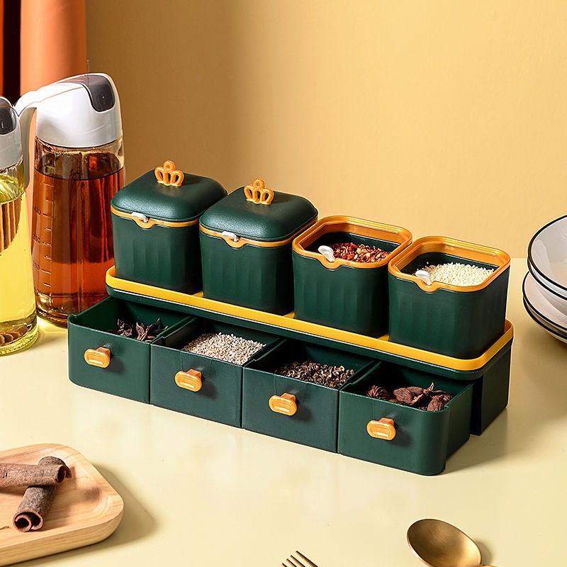 Crown seasoning pot drawer type seasoning box set condiment storage ...