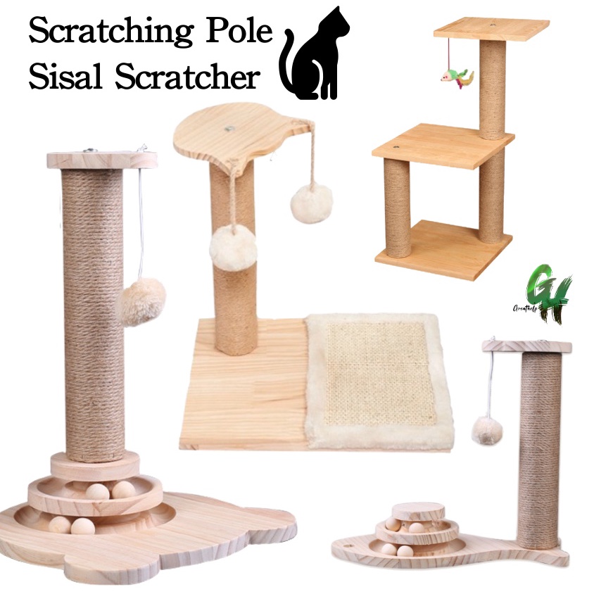 ⭐ UFO Track Toy ⭐ Wooden Cat Sisal Scratching Pole Solidwood Pinewood ...