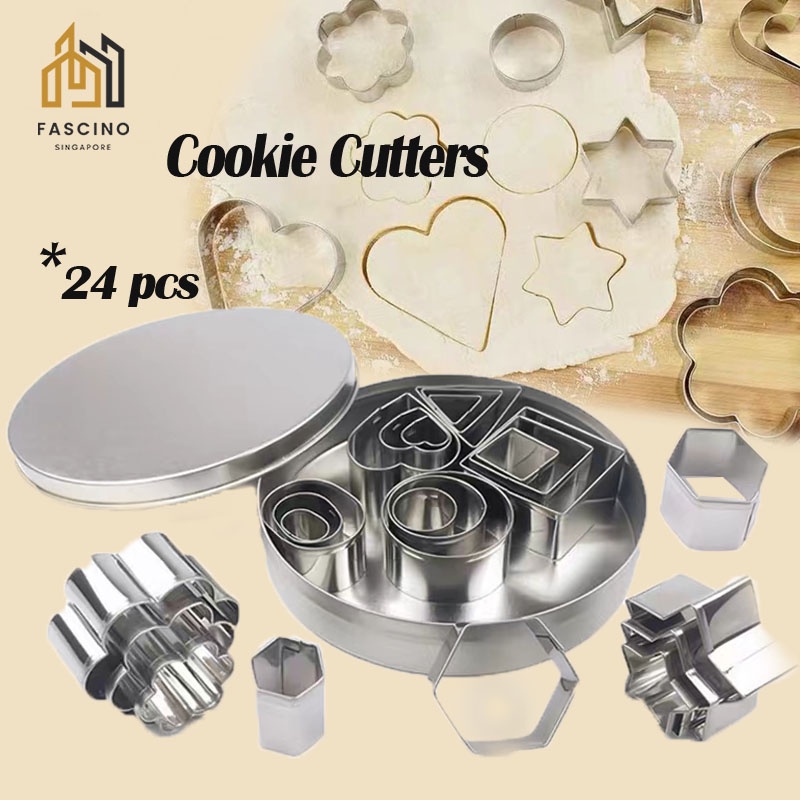 【SG】24PCS Stainless Steel Cookie Cutter Set Shaper Mold including ...