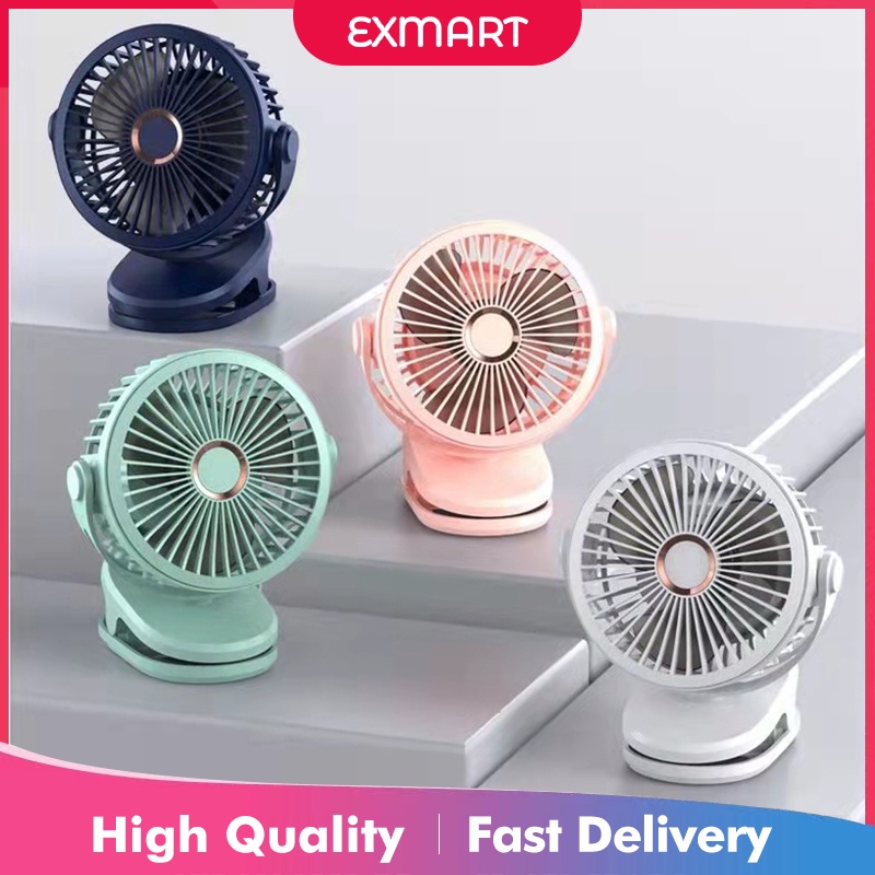 [SG Stock]Rechargeable Portable Auto Rotate Desk Clip Fan Baby Stroller ...