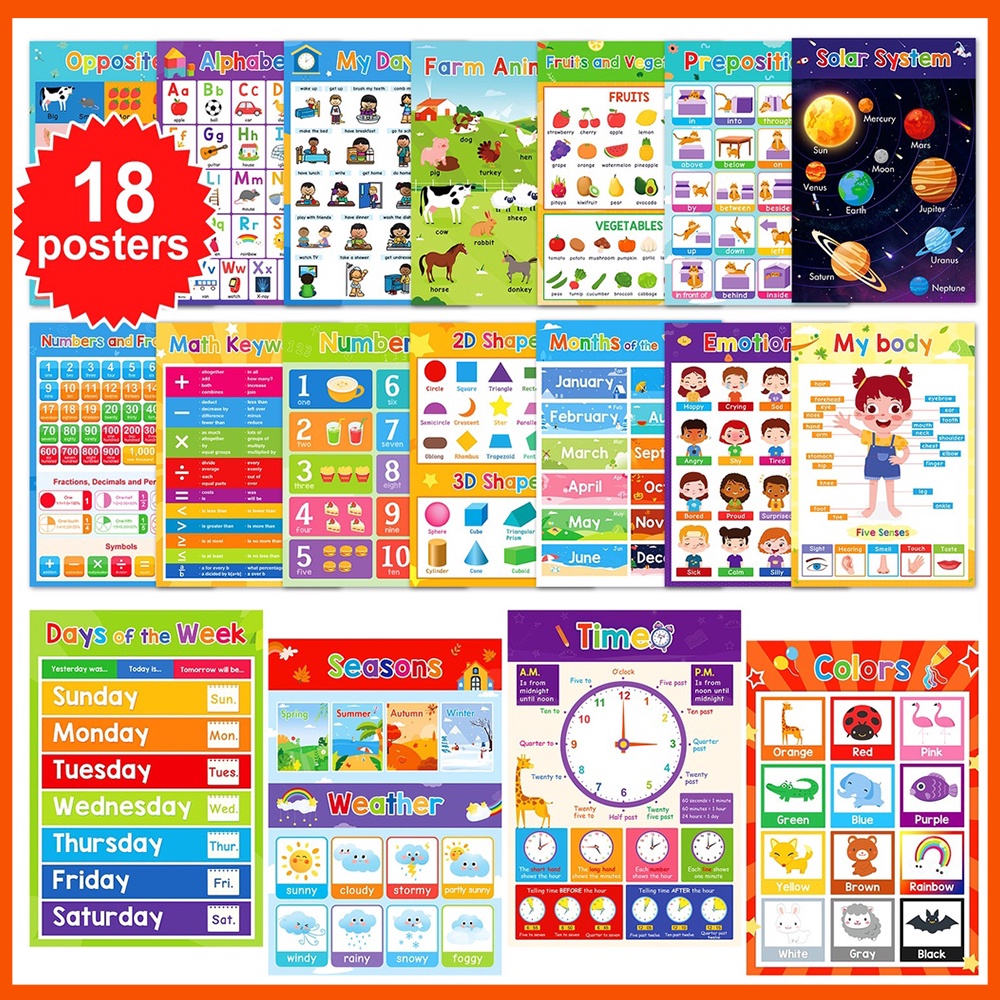 18Pcs English Alphabet Numbers Posters Classroom Educational A3 Big ...