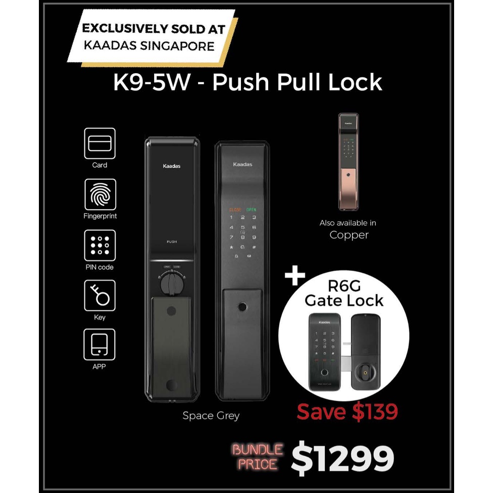 Kaadas K9-5W Digital Door Lock (Wifi-Enabled) + Gate Lock Bundle (Sole Distributor) | Shopee ...
