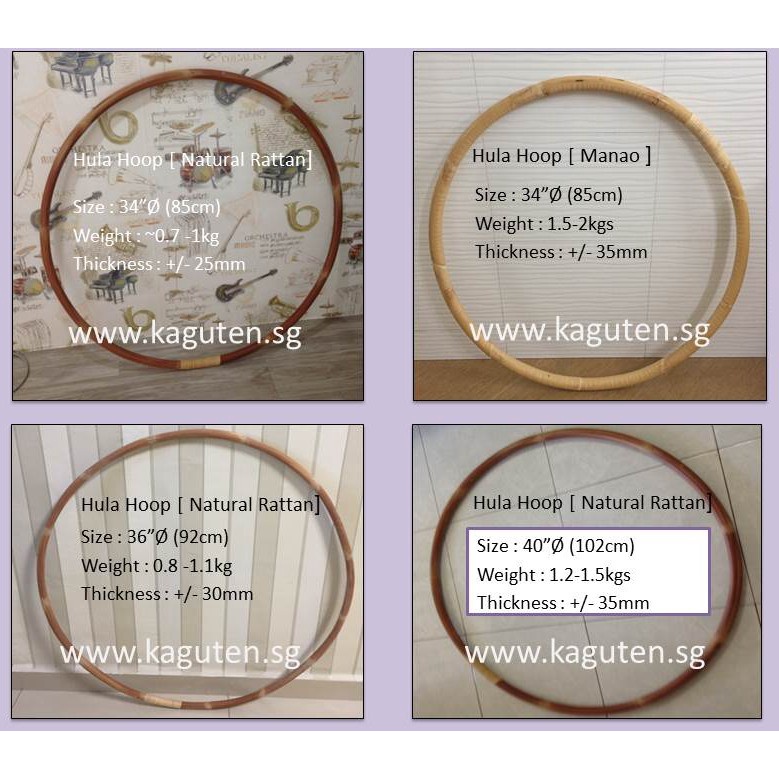 34" /37"/ 40" Diameter Natural Rattan Hula-Hoop for Body Fit Hula Hoop ...