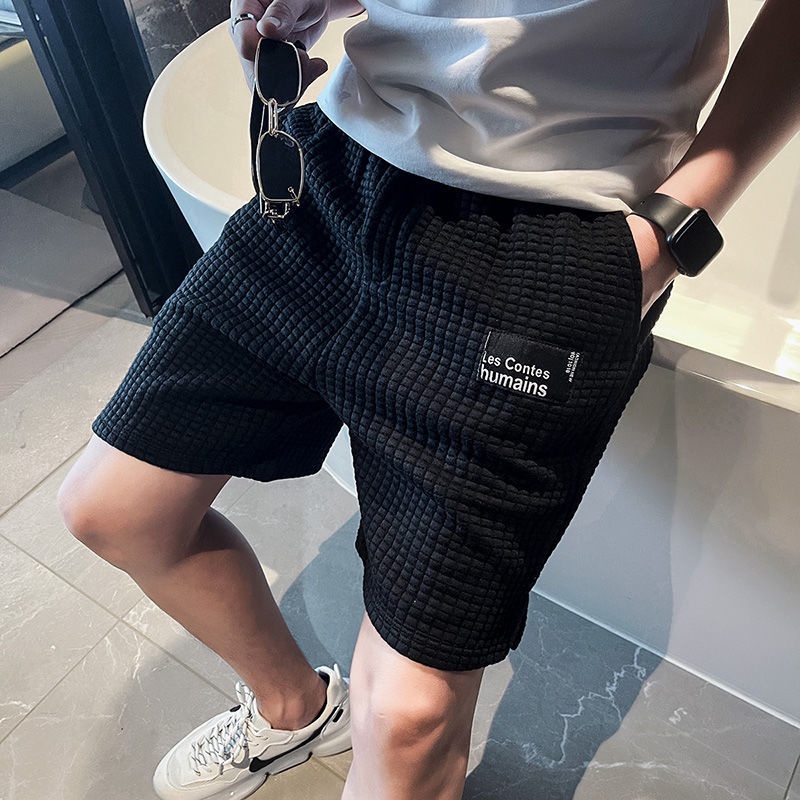 Short Shorts Men Trendy Summer Outer Wear Loose Casual Waffle Cropped ...