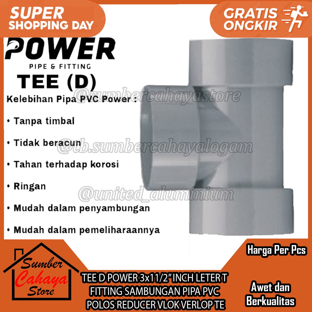 TEE D POWER LETER T 3x1 1/ 2 3 INCH FITTING PLAIN PVC PIPE CONNECTION ...