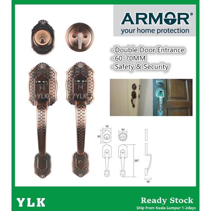 YLK Armour Double Door Entrance Gripset Door Handle Lockset Handle Set ...