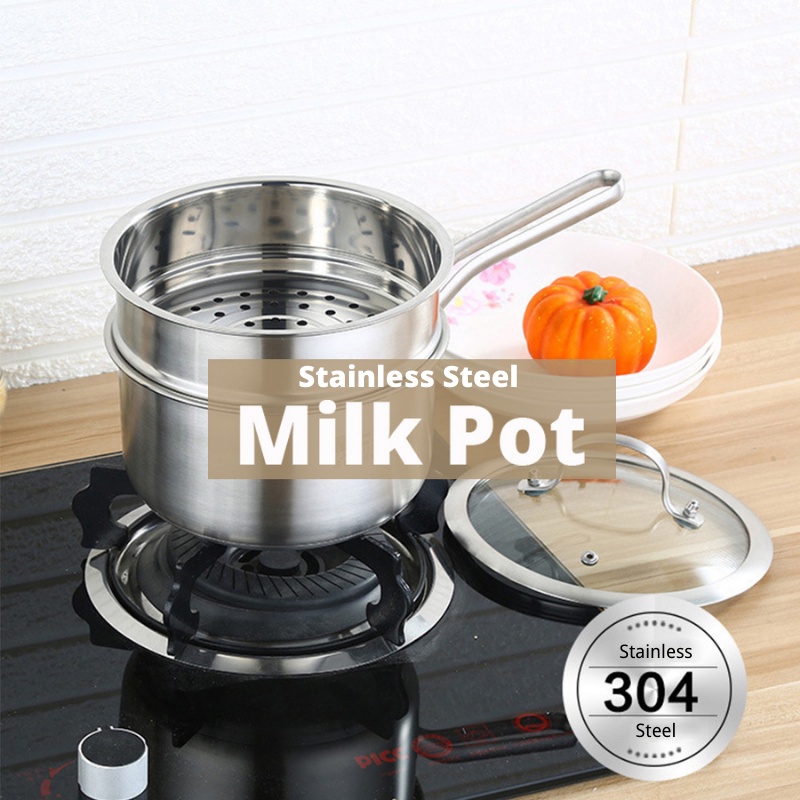 {SG} Milk Pot with Steamer 16cm 18cm Stainless Steel Saucepan with ...