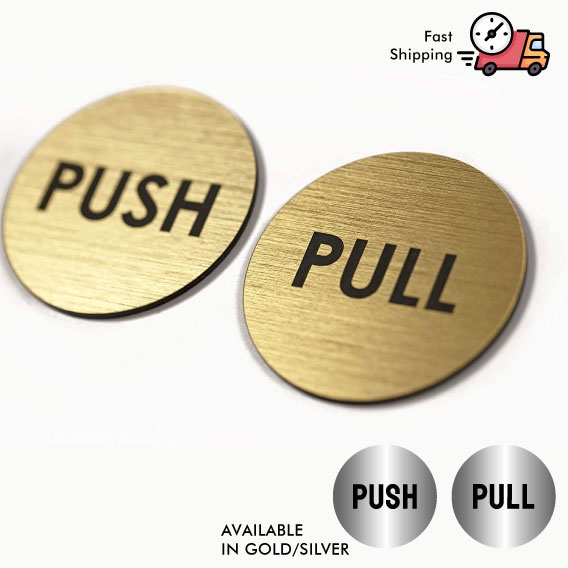 Gold/Silver Push Pull Door Signs | Set of 2 | 2" Round - Laser Engraved ...