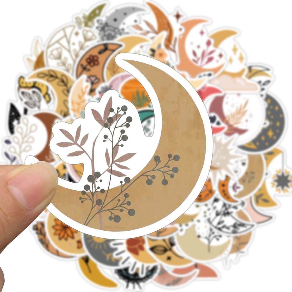 [Large Stickers]50PCS Cute Bohemian Moon Flowers Stickers Aesthetic ...