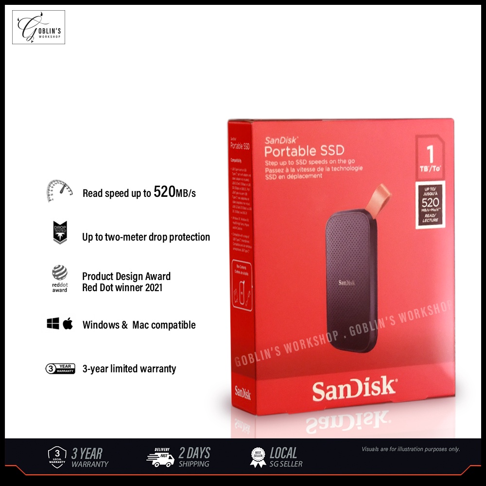 SanDisk Portable SSD 520MB/s Read External Drive USB 3.2 Type-C E30 | 1TB | Shopee Singapore