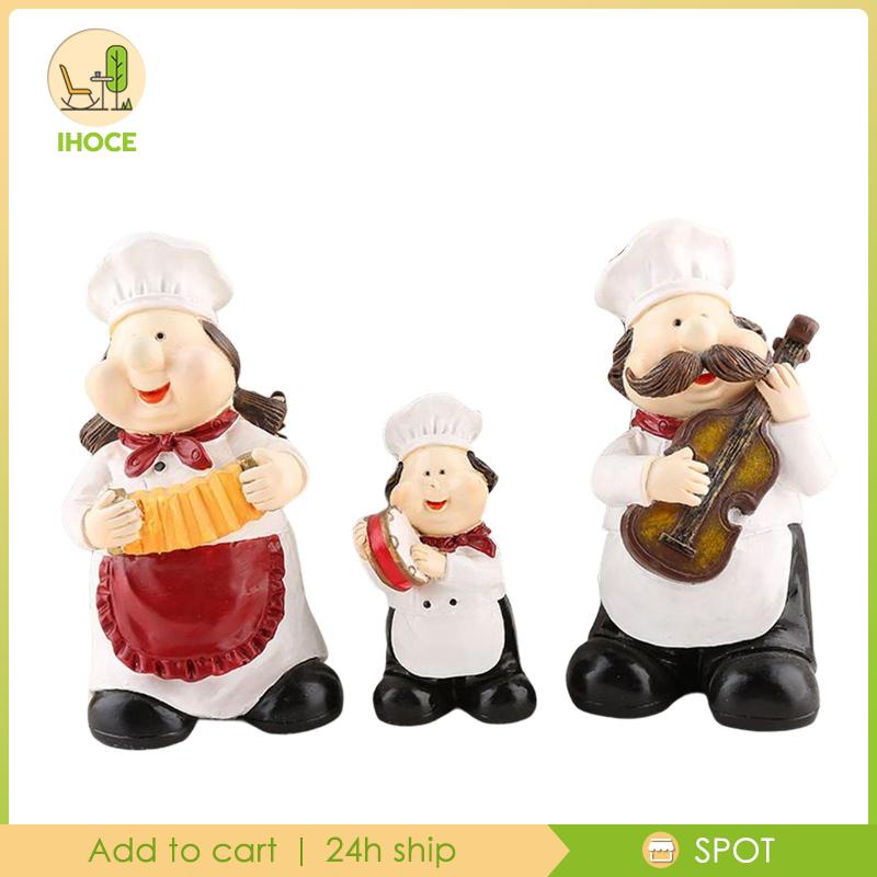 [Ihoce] 3Pcs Chef Statue Figurines Resin Ornaments Sculpture Cooking ...