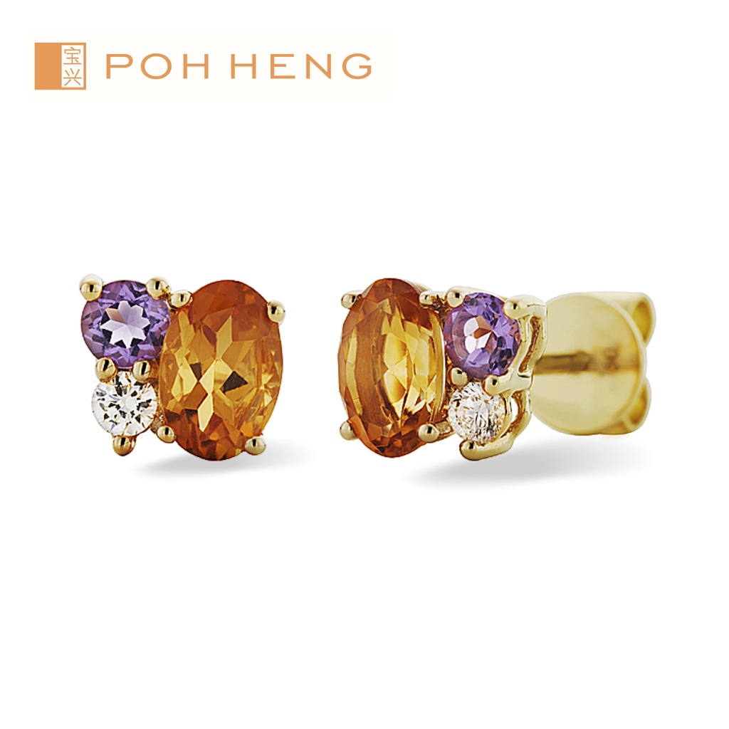 Poh Heng Jewellery Freestyle Candy 18K Yellow Gold Cluster Earrings ...
