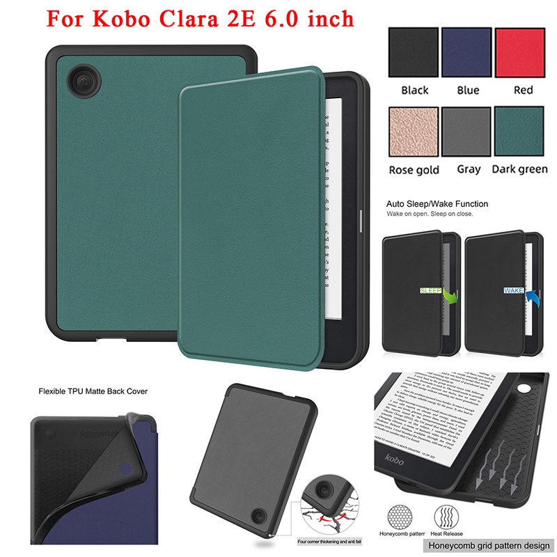 Protective Case for Kobo Clara 2E 6.0 inch Case Solid Color PU Leather ...