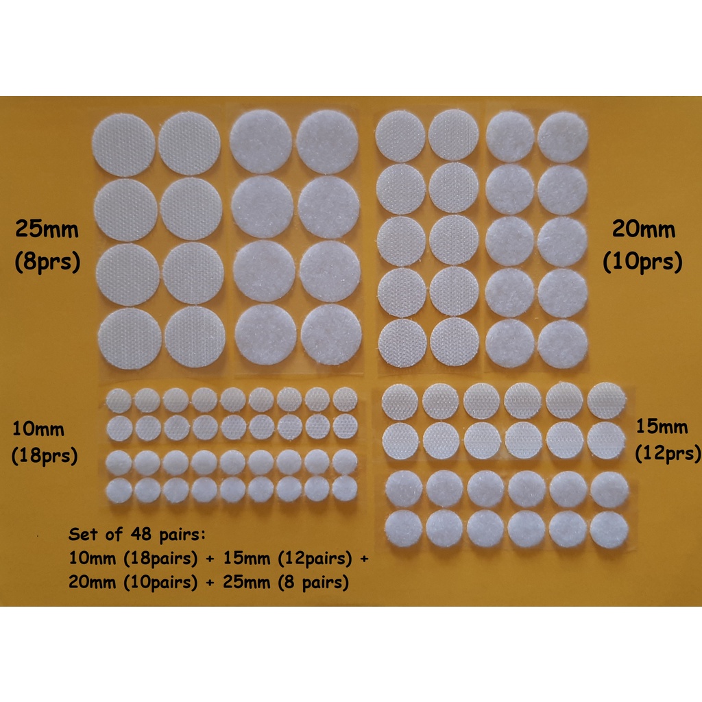 Velcro Hook Loop Self-Adhesive Velcro Dots (4-Sizes Mix Set 48 pairs ...