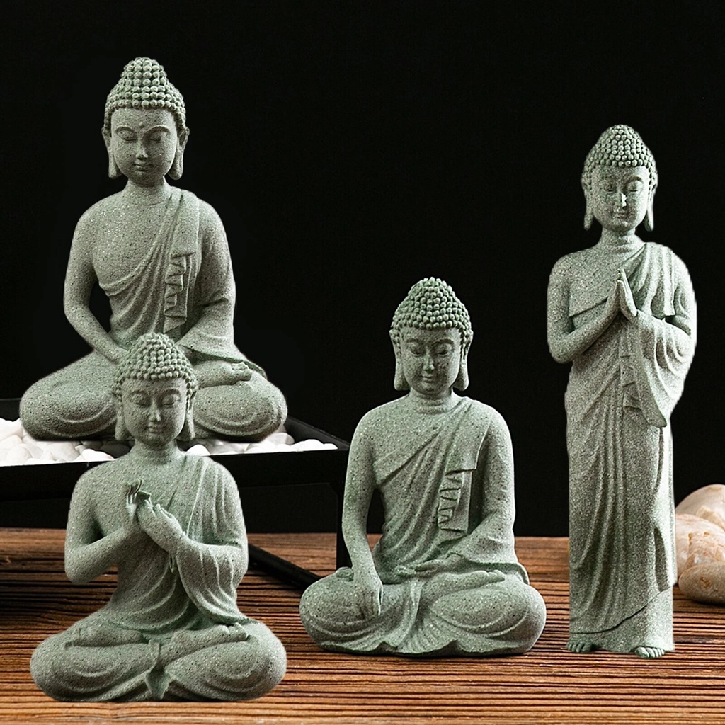 Little Cute Buddha Ornament Buddhism Statues Stone Figurine Garden Car ...