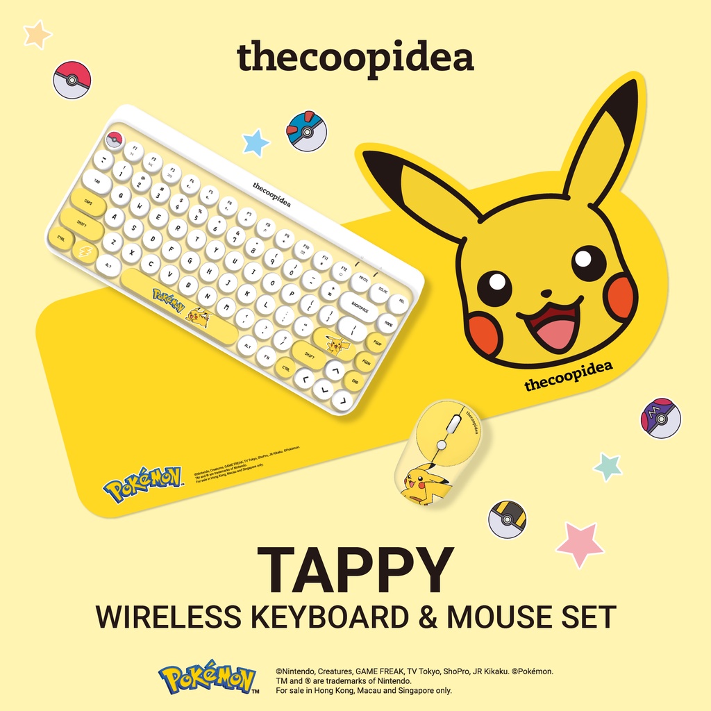 Pokémon TAPPY Wireless Keyboard & Mouse Set Pikachu Eevee Snorlax ...