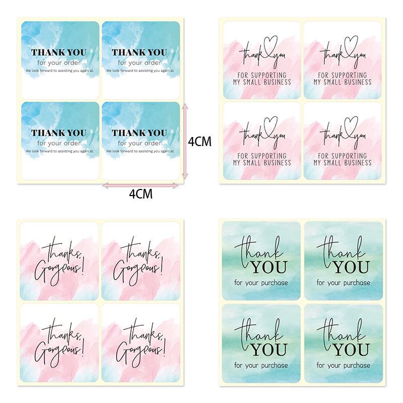 100 Pcs/Pack Pink Blue Square Thank You For Your Order / For Supporting ...