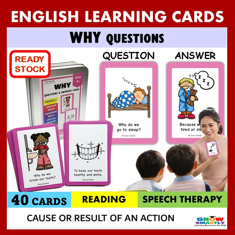 Why WH Question English Flash Card For Kids Speech Therapy Speech Delay ...