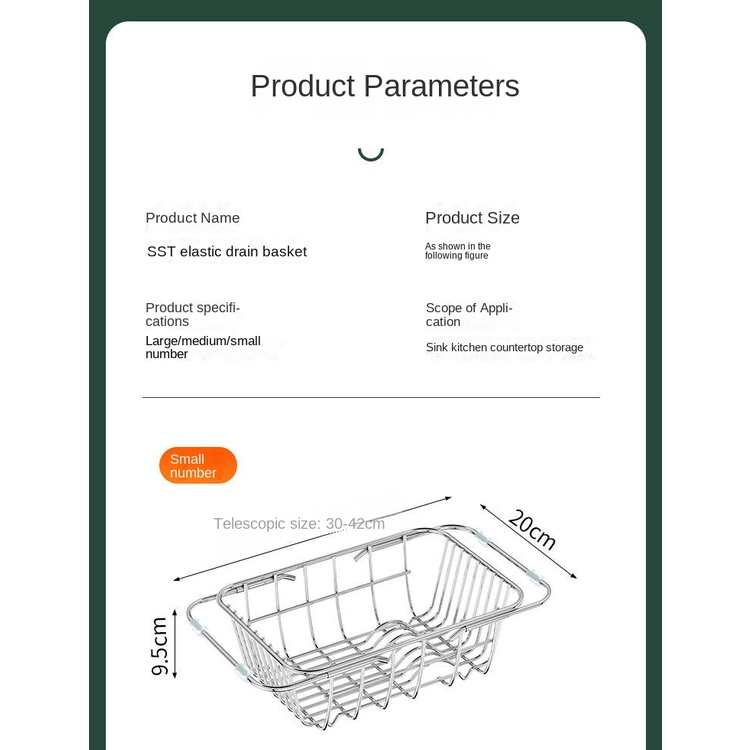 Kitchen Sink Storage Shelf Stainless Steel Drain Basket Retractable ...