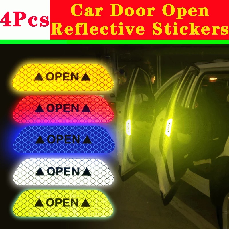 4 pcs car OPEN reflective warning tapes night reflective warning ...