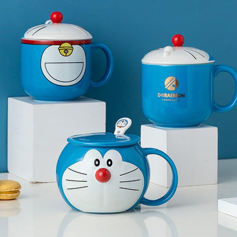 Doraemon Creative Breakfast Cup, Ceramic Mug with Lid Spoon Unique ...