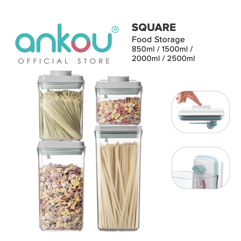 ANKOU AirTight Food Container - Square Clear (850ml/ 1500ml/ 2000ml/ 2500ml) | Shopee Singapore