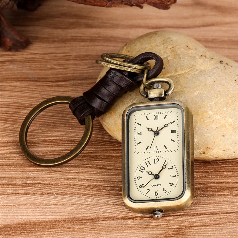 Old Fashion Dual Time Zone Rectangle Shape Unisex Quartz Analog Pocket ...