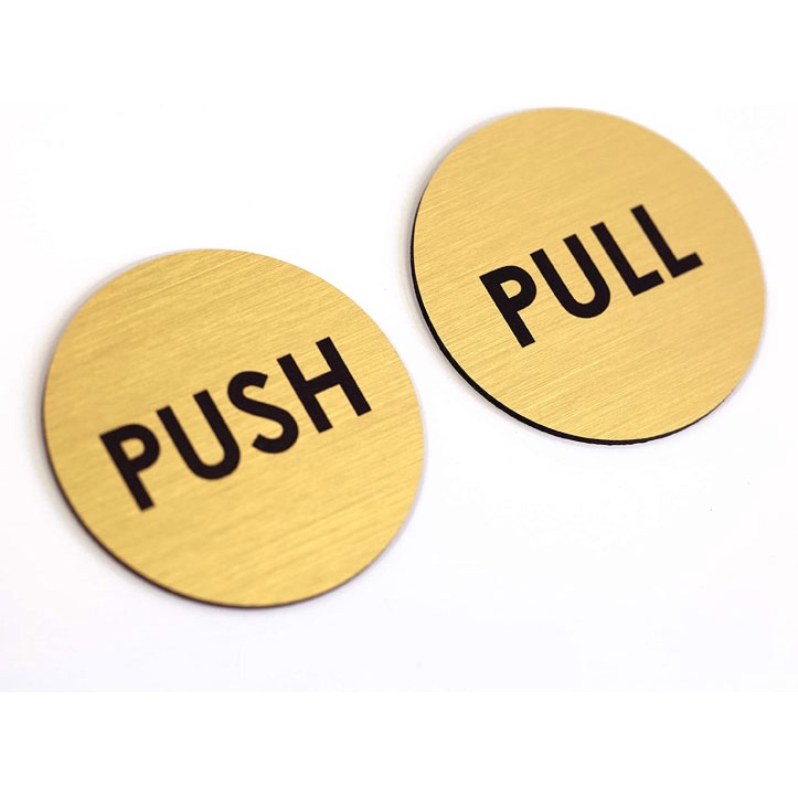 Gold/Silver Push Pull Door Signs | Set of 2 | 2" Round - Laser Engraved ...