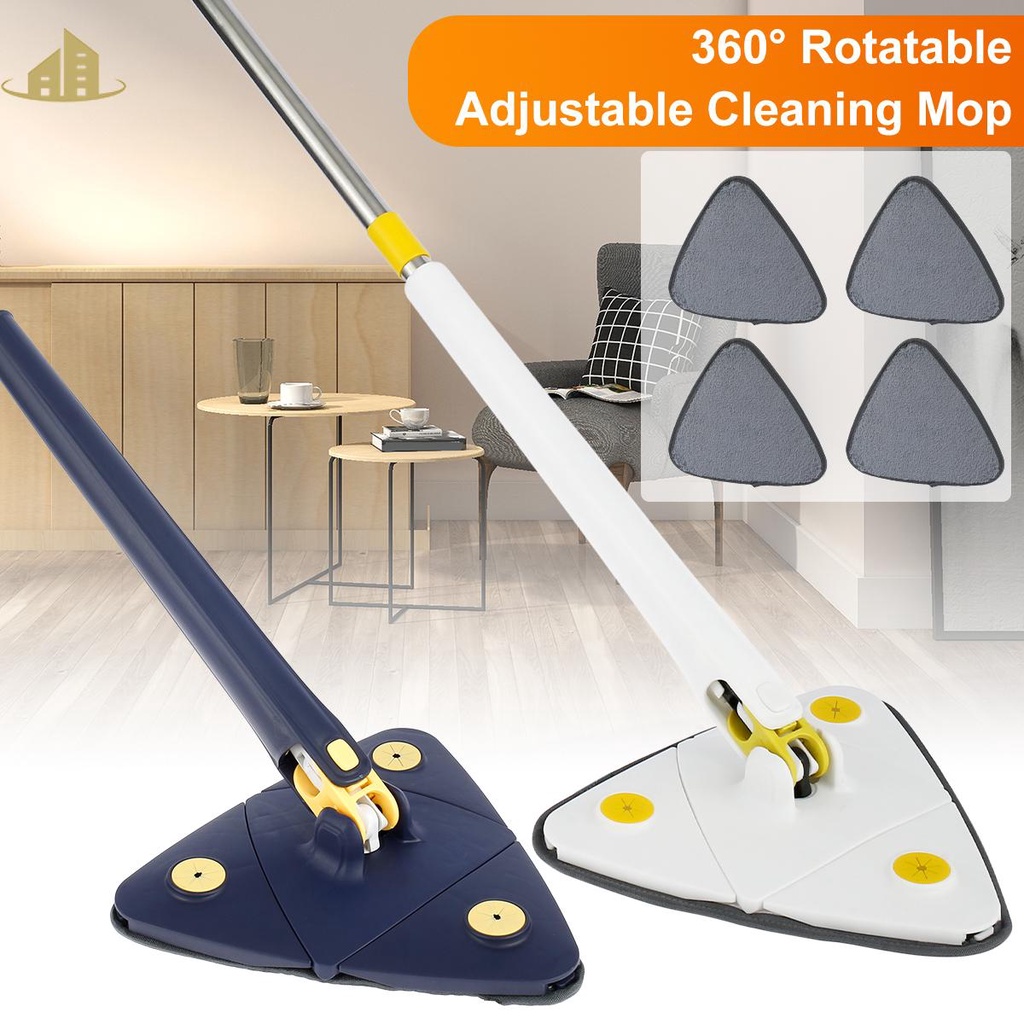 Cleaning Mop 360° Rotatable Long Triangular Mop Foldable Automatic ...