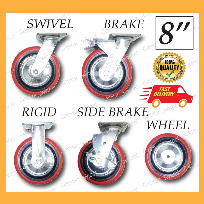 8'' (200mm) EXTRA HEAVY DUTY PU SWIVEL/RIGID/BRAKE CASTOR/CASTER ROLLER ...
