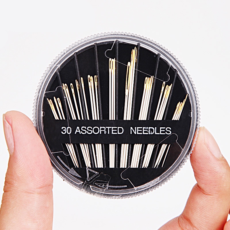 30 Pcs/Set Big Hole Needles Hand Sewing Disc Needle Box Gold Tail ...