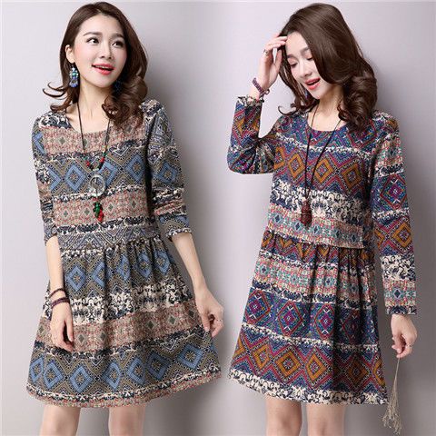 Bohemian dressBohemian Beach Long Women Button V-neck Long Flared ...