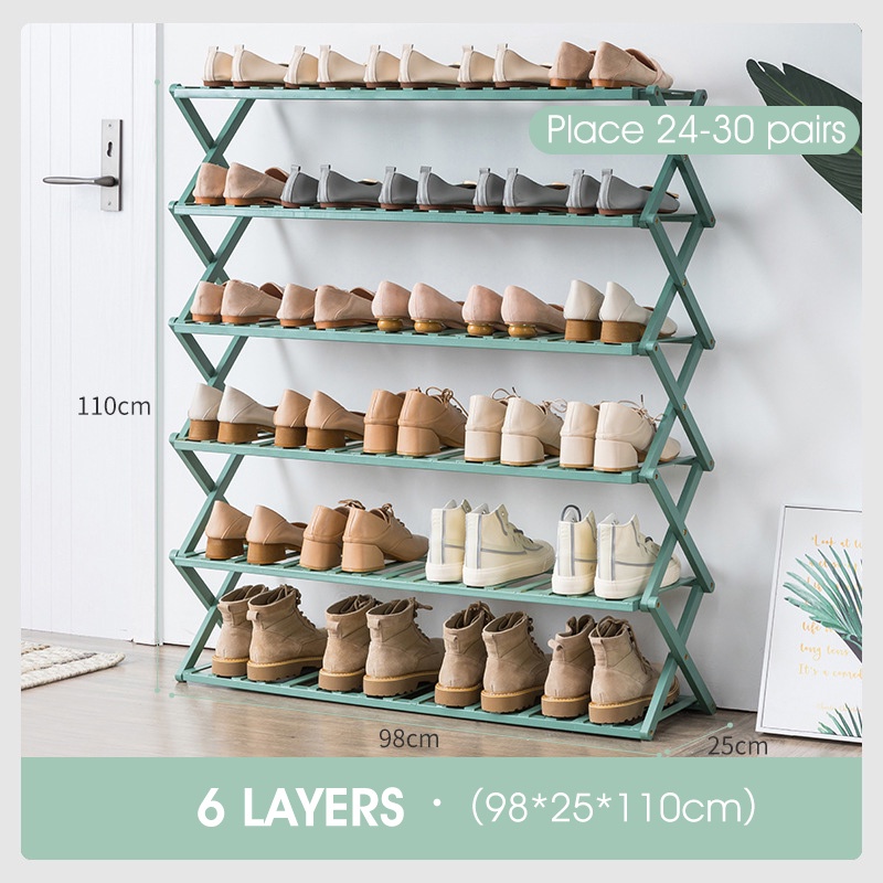 HXR Foldable Multi Layer Doorway Bamboo Shoe Rack Wooden Shoes Storage ...
