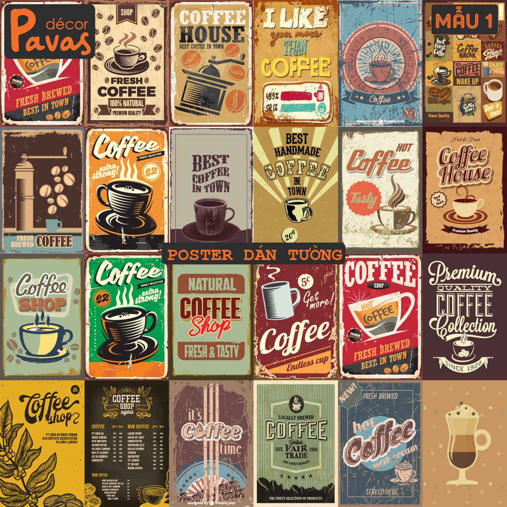 24 Waterproof Coffee Poster Decals for decorative wall stickers for ...