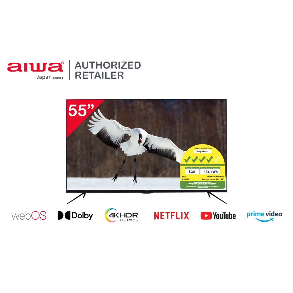 AIWA 55″ | 558H | 4K HDR | WebOS Smart TV | Frameless TV | Shopee Singapore