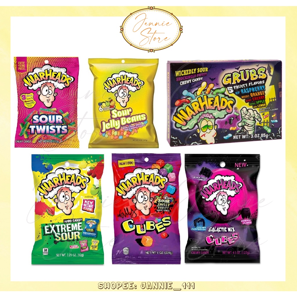 WARHEADS Sour Jelly Beans Candy/Sour Twists/Wally Cubes/Extreme Sour ...