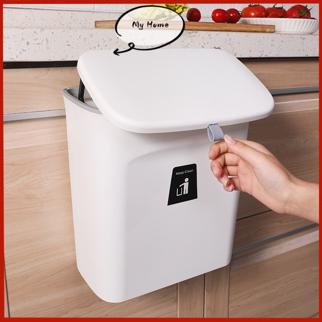 [My Home] 9 Liter Kitchen Hanging Rubbish Bin Trash Can for Cabinet ...